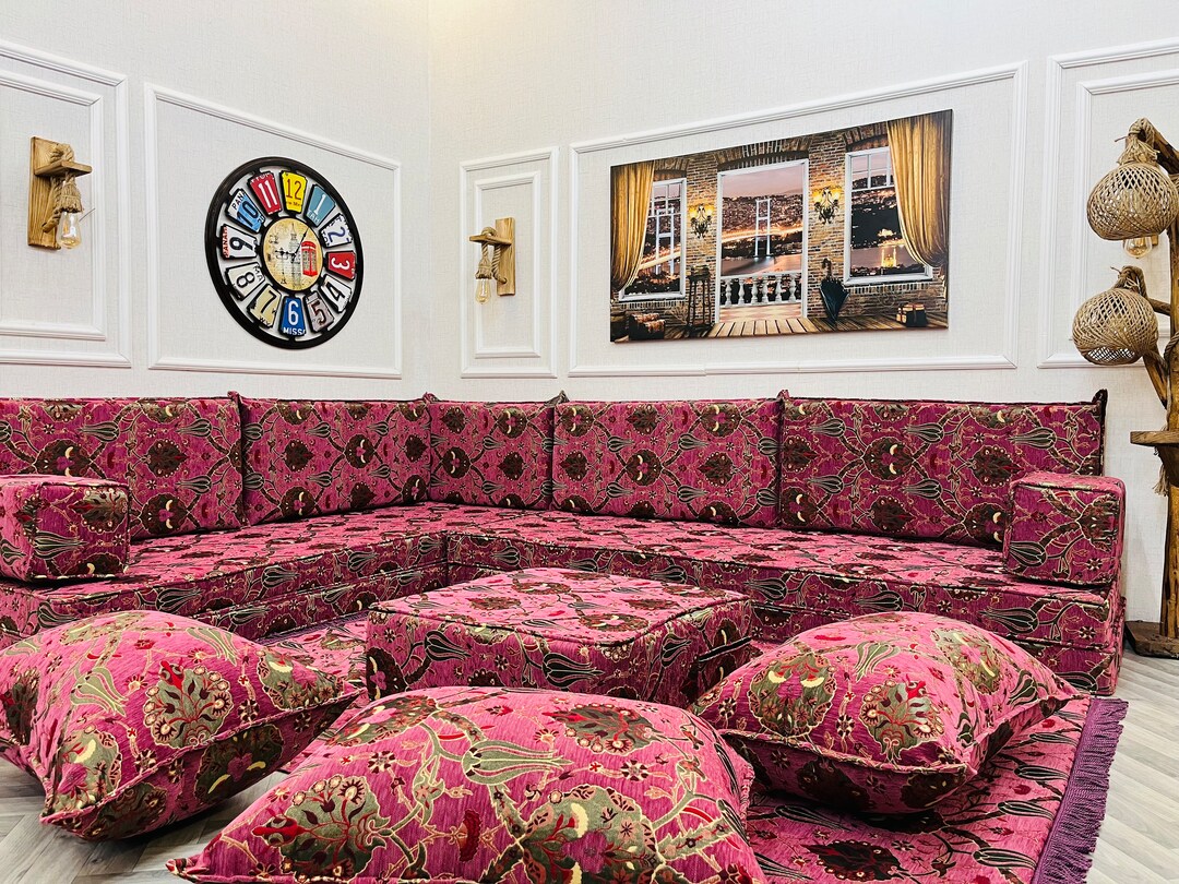 8" Thick L Shaped Arabic Sofa Living Room Set, Floor Seating Sofa ...