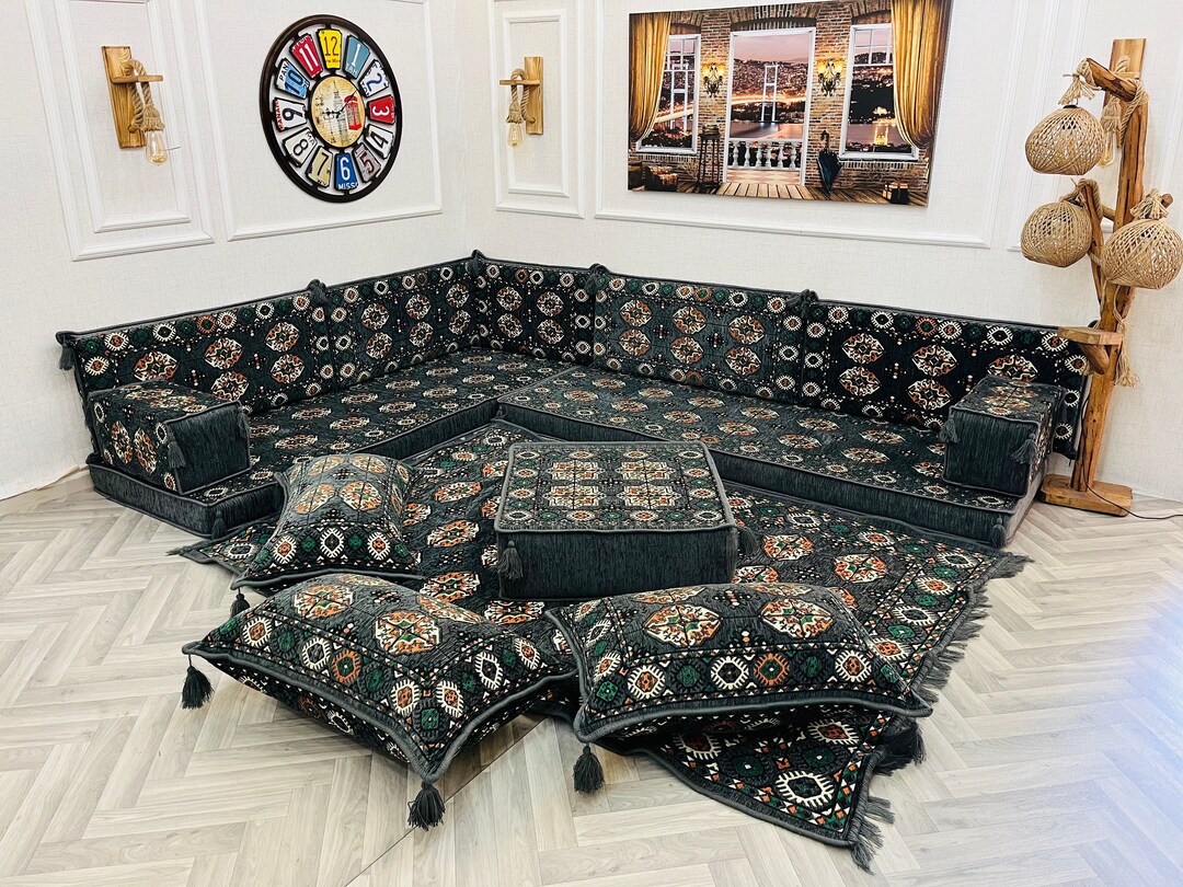 Arabic Sofa L Shaped Floor Cushion Seating Set, Floor Cushion Couch ...
