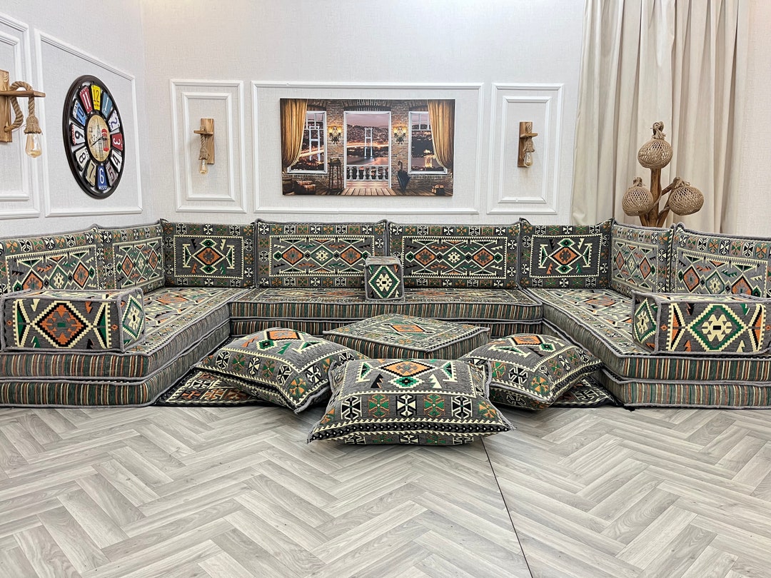 Anatolian U-shaped Modular Floor Sofa Set: Arabic Lounge Majlis Seating ...