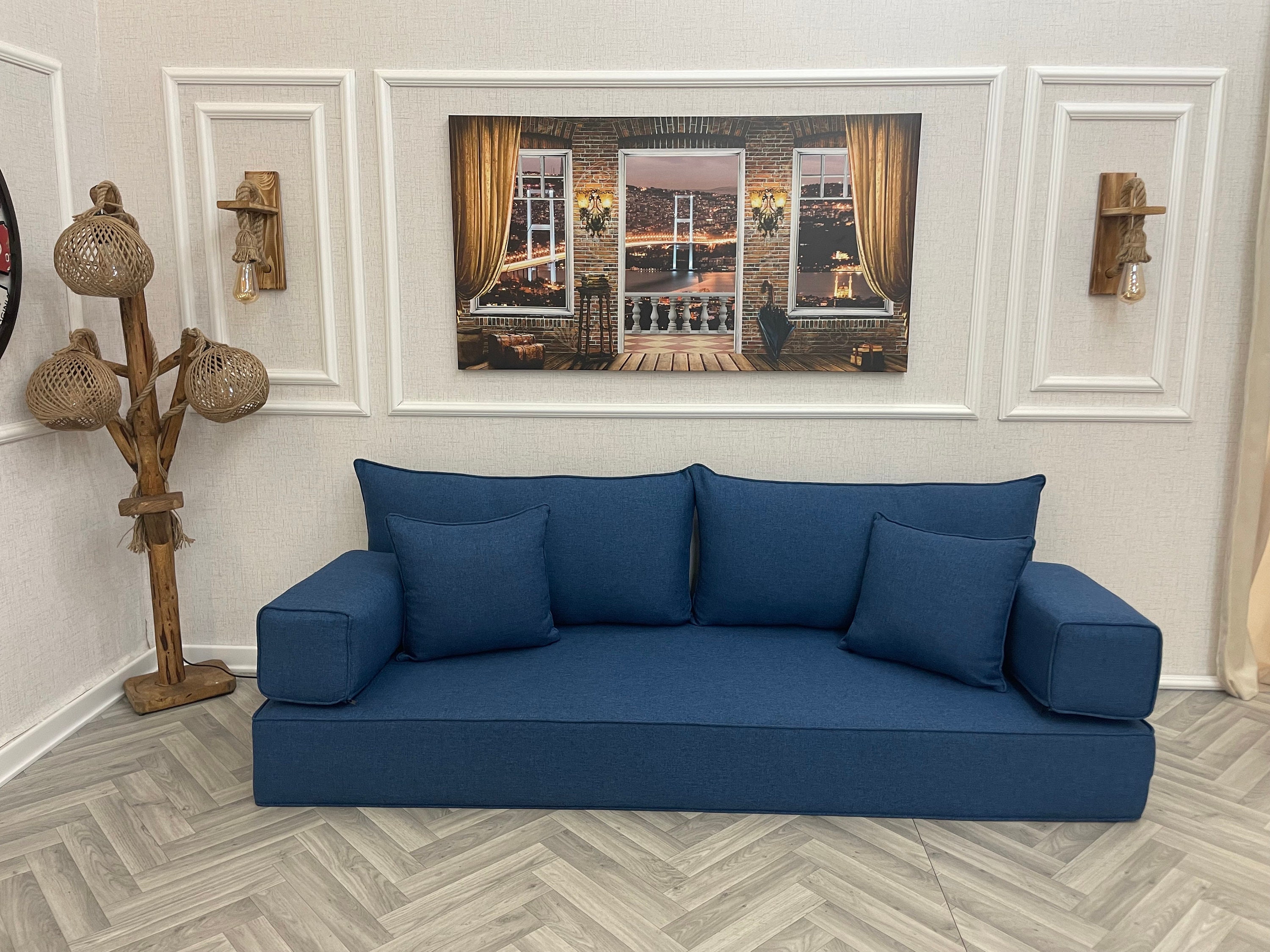 8 THICK Elegant Blue Sofa Linen Fabric Floor Seating Sofa yoga Meditation Sofa Bed Arabic Living Room Bohemian Home Decor Floor Couch Etsy
