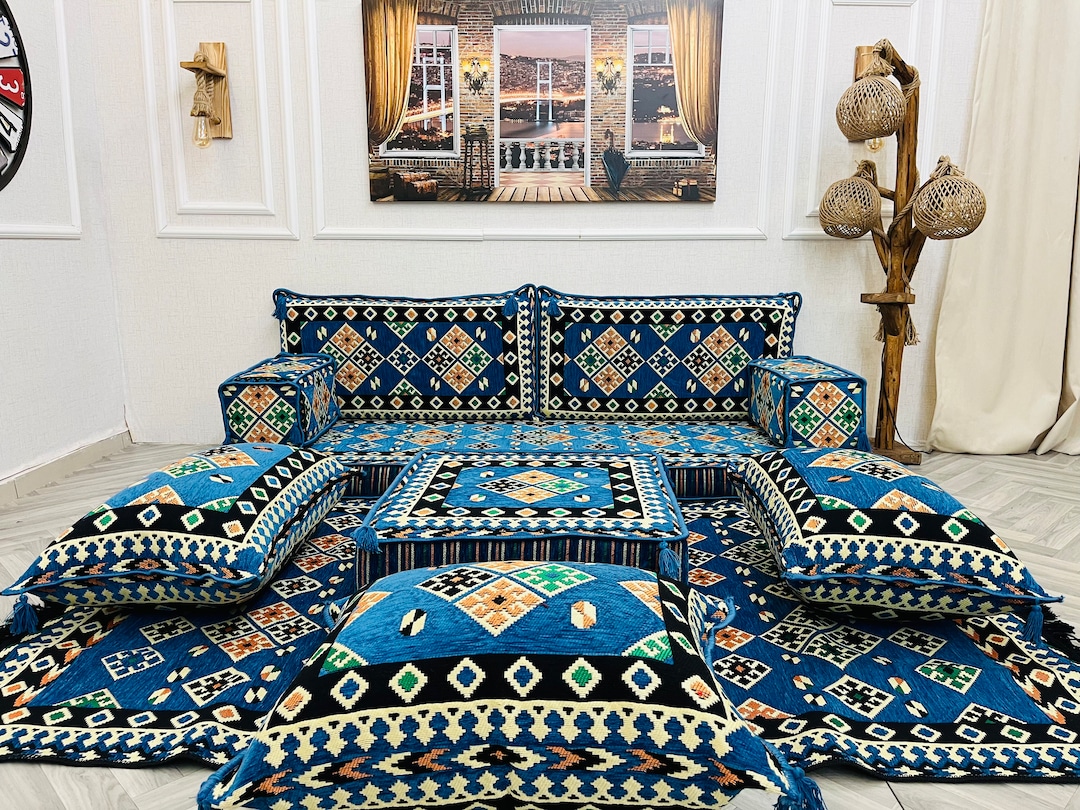Arabic Sofa Navy Cushions Living Room Floor Seating Sets, Floor Sofa ...