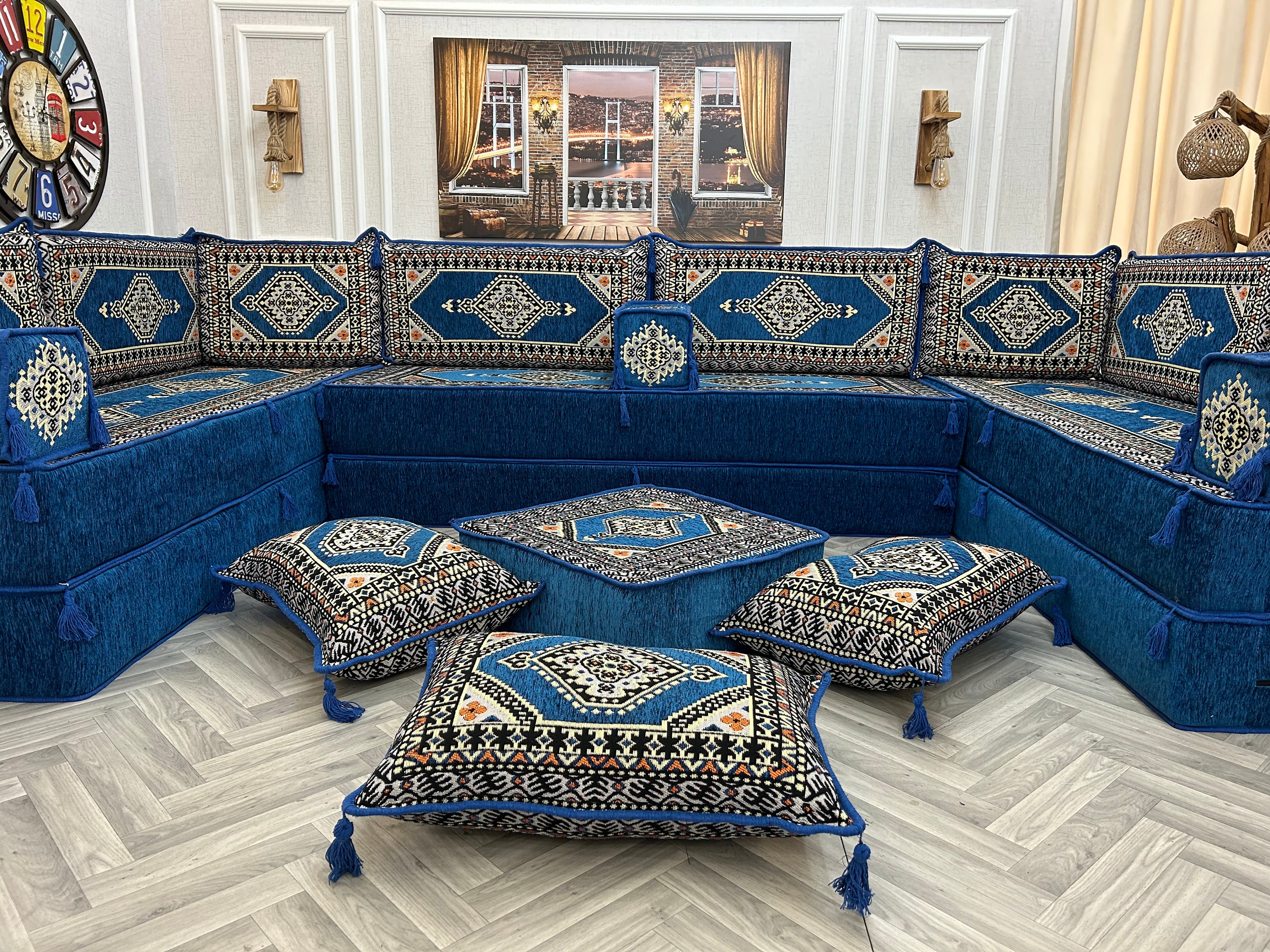 16 Inch Thick U-shaped Arabic Majlis Modular Floor Sofa Set: 22-piece ...