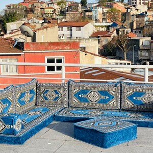 14-piece Blue Turkish Floor Seating Sofa Set: Ottoman Style Majlis ...
