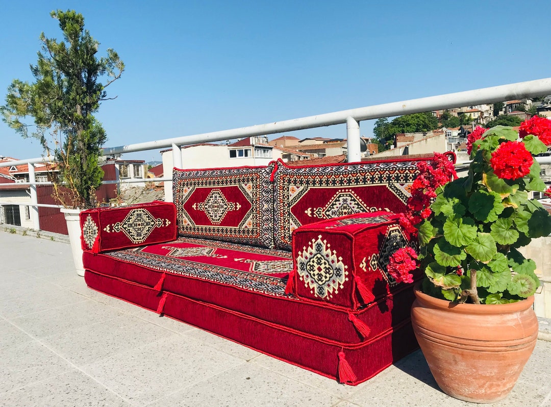 8'' Thickness Maroon Boho Floor Couch Arabic Sofa - Etsy