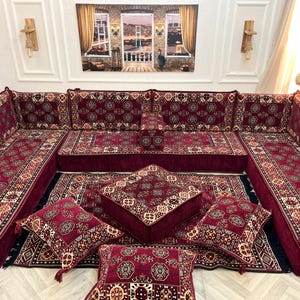 Traditional Arabic Majlis Floor Seating Set: U Shaped Sofa, Cushions ...