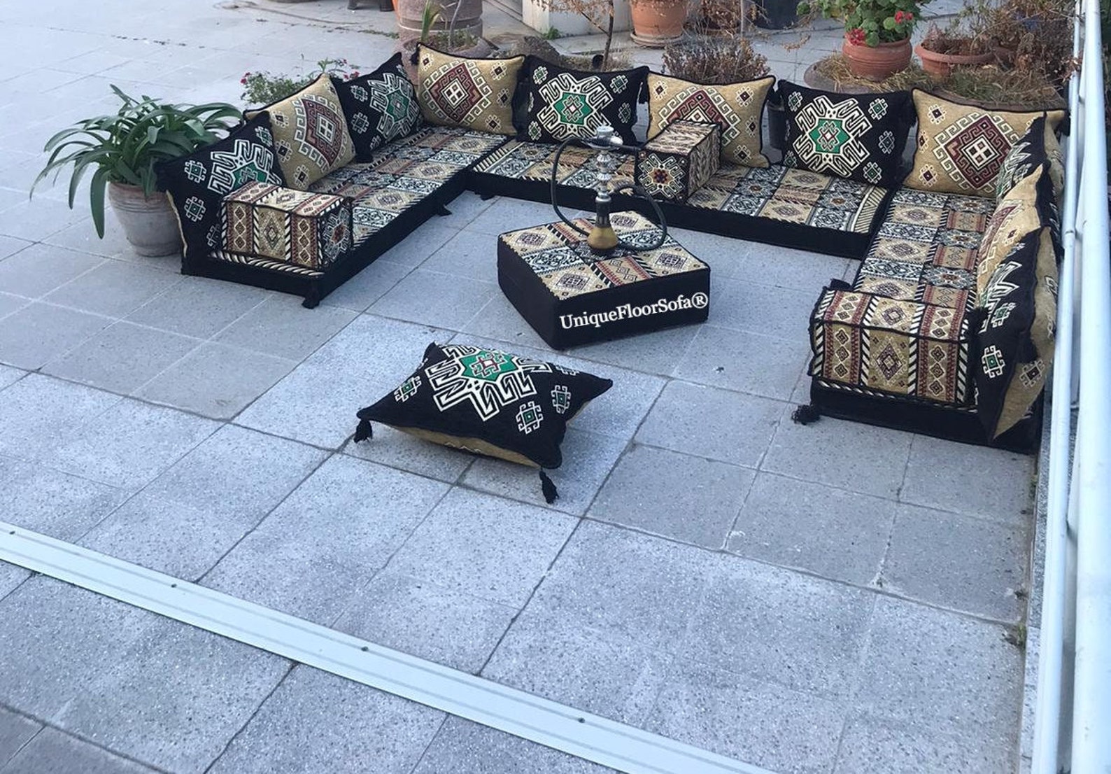 U Shaped Arabic Majlis Sofa Set: Indoor/outdoor Floor Seating, Ottoman ...