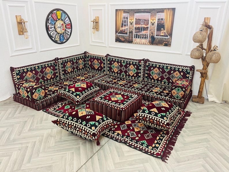 L Shaped Arabic Floor Sofa Set: Authentic Majlis Seating - Etsy