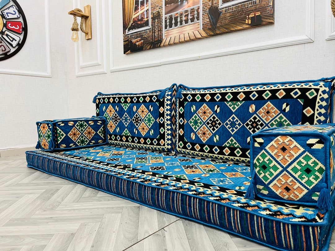 Authentic Navy Arabic Floor Sofa Set: Reading Nook Cushion, Turkish ...