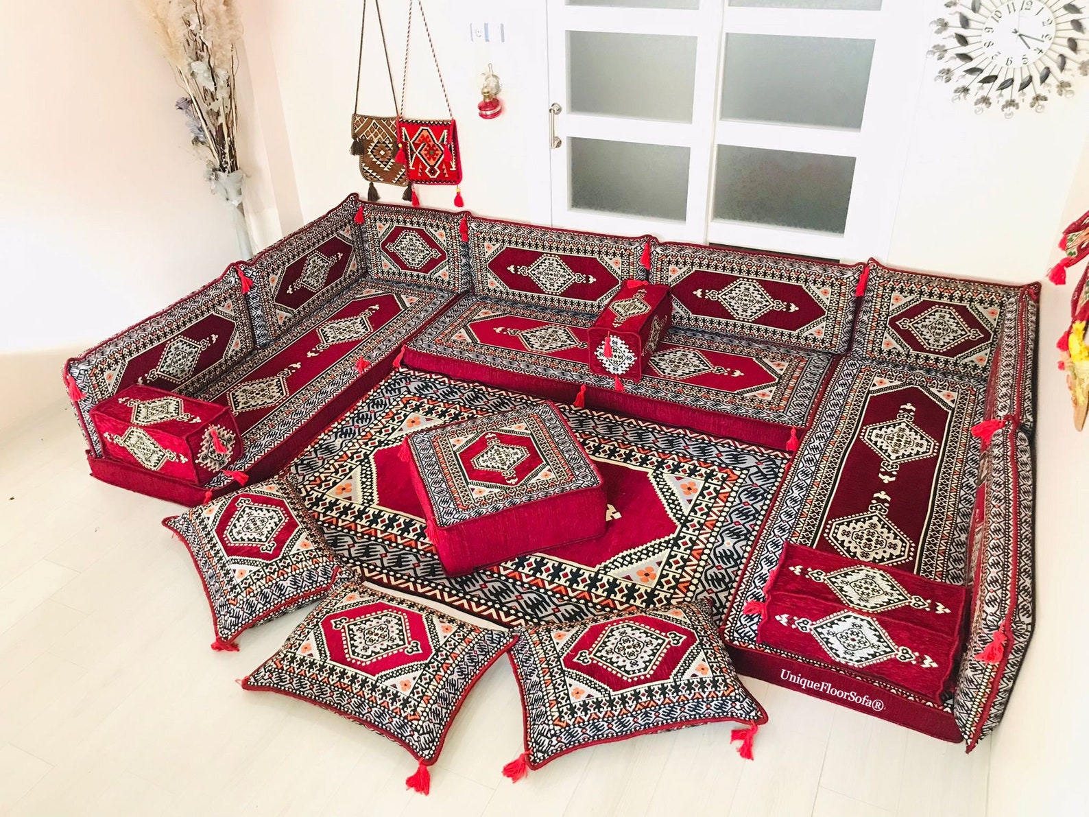 U Shaped Arabic Sofa Set Maroon Floor Seating Sofa Floor - Etsy
