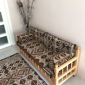 Arabic Majlis Sofa Set With Wooden Bench: Turkish Style Seating With ...