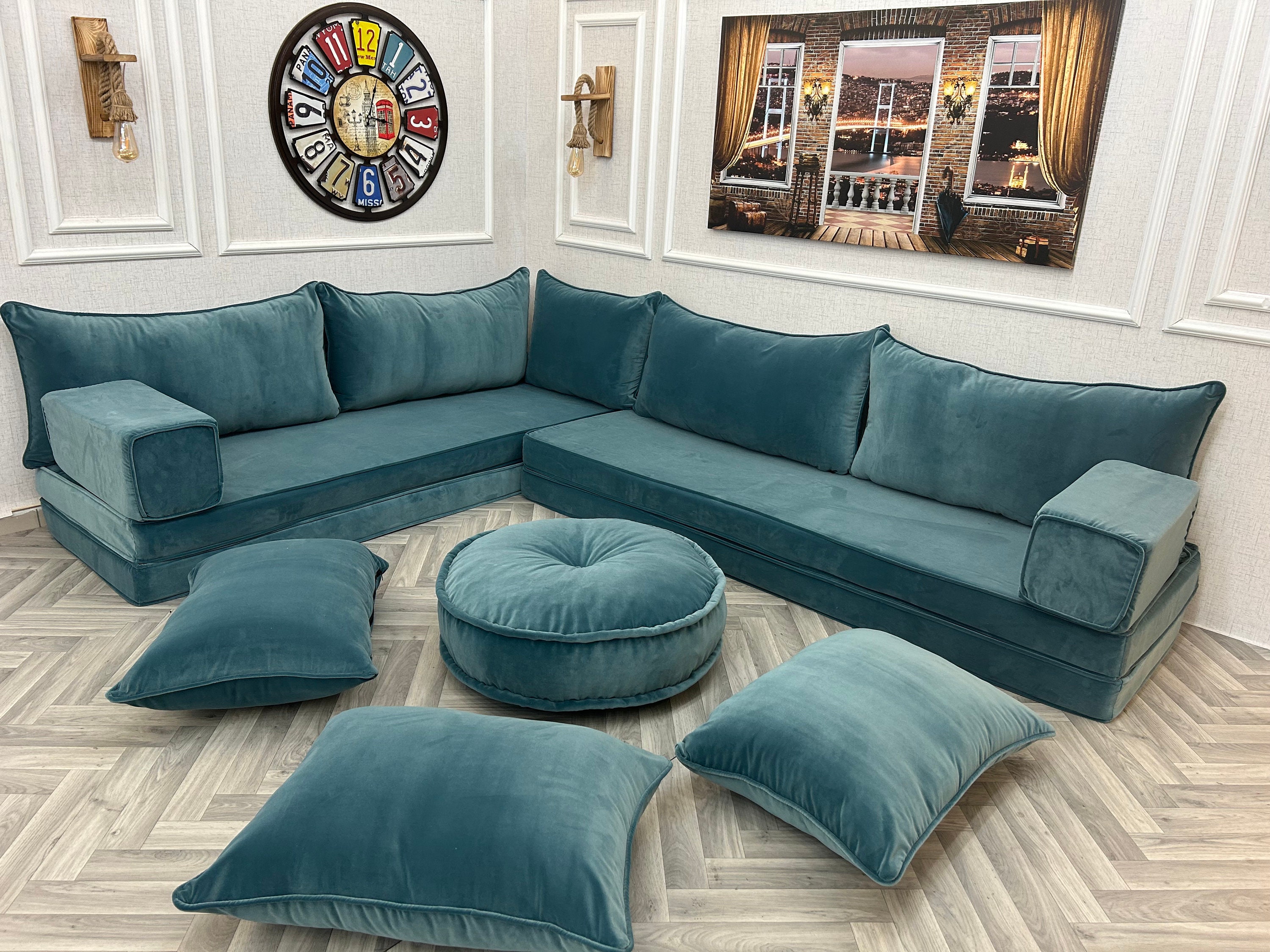 Teal l shaped sofa store