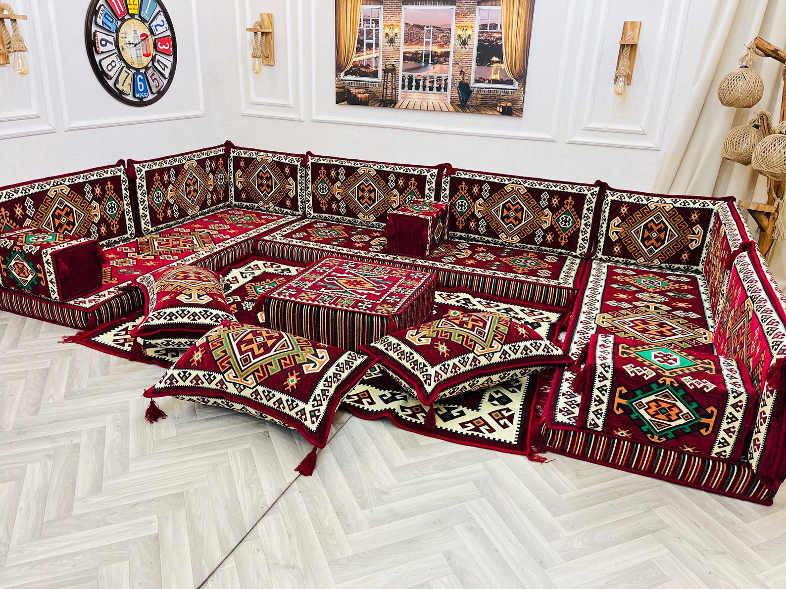 Arabic Majlis Modular Floor Sofa Seating Set: U Shaped Boho Sofa ...