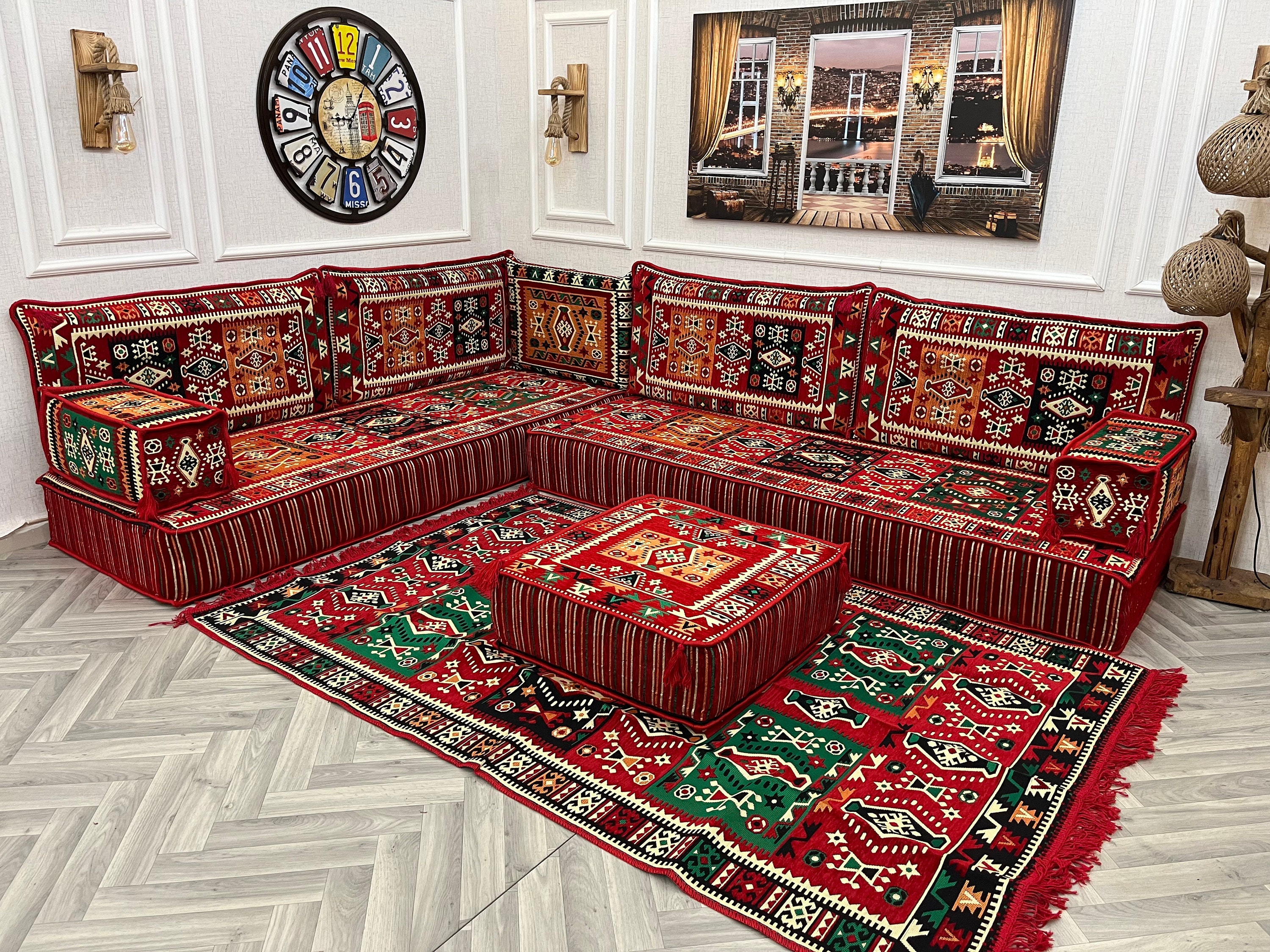8'' Thick Arabic Majlis Modular Floor Sofa Set: Ethnic Floor Seating ...