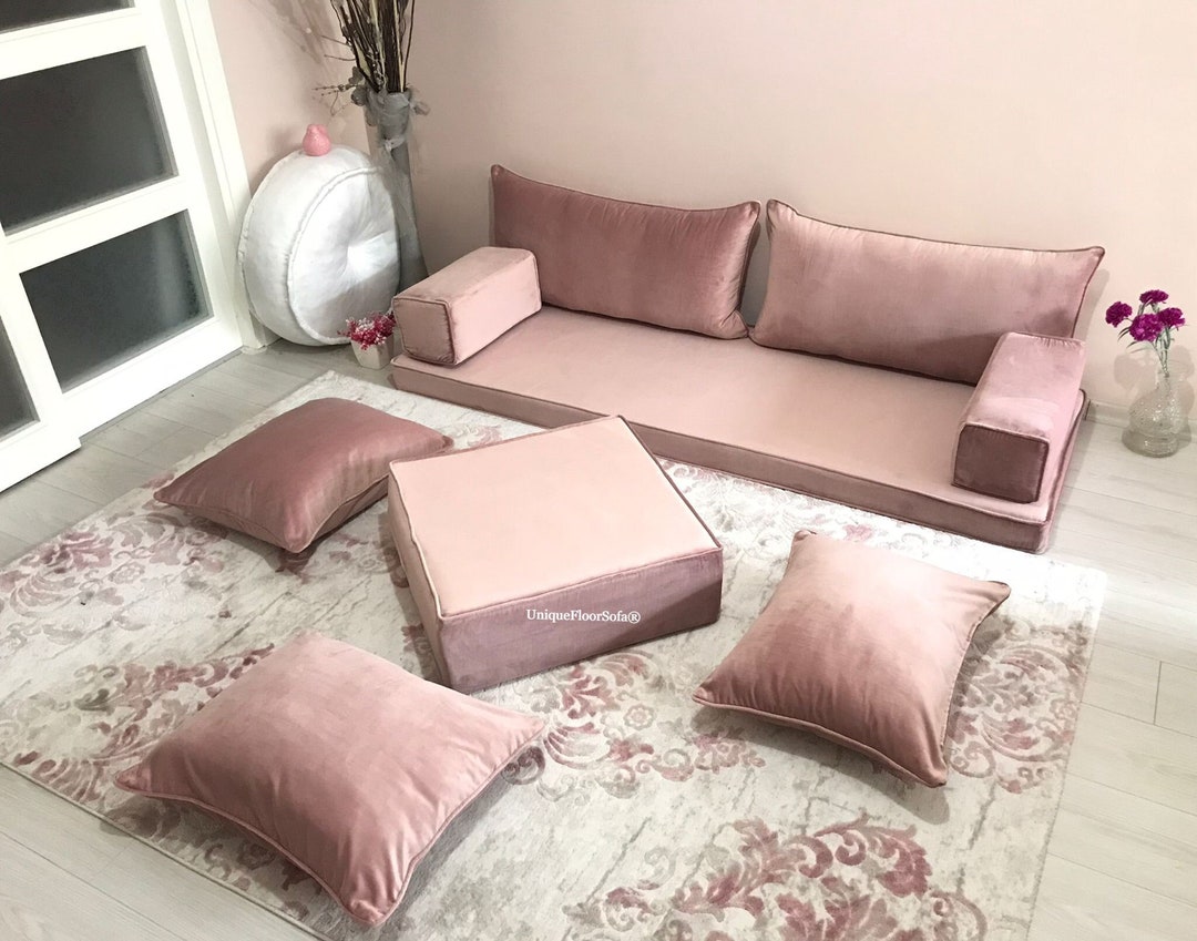 Luxury Velvet Floor Seating Sofa With Ottoman Couch,velvet Floor Couch ...
