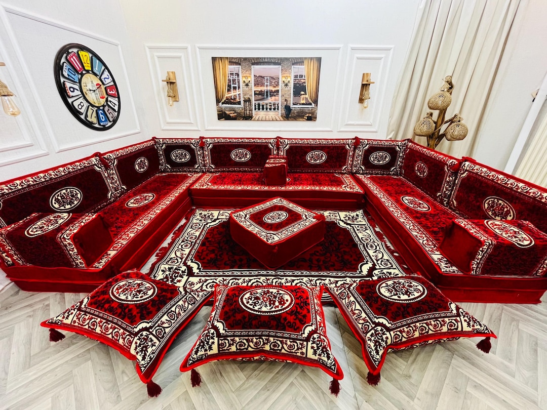 Red Moroccan Floor Sofa Modular Seating Set: Mid-century Modern Living ...