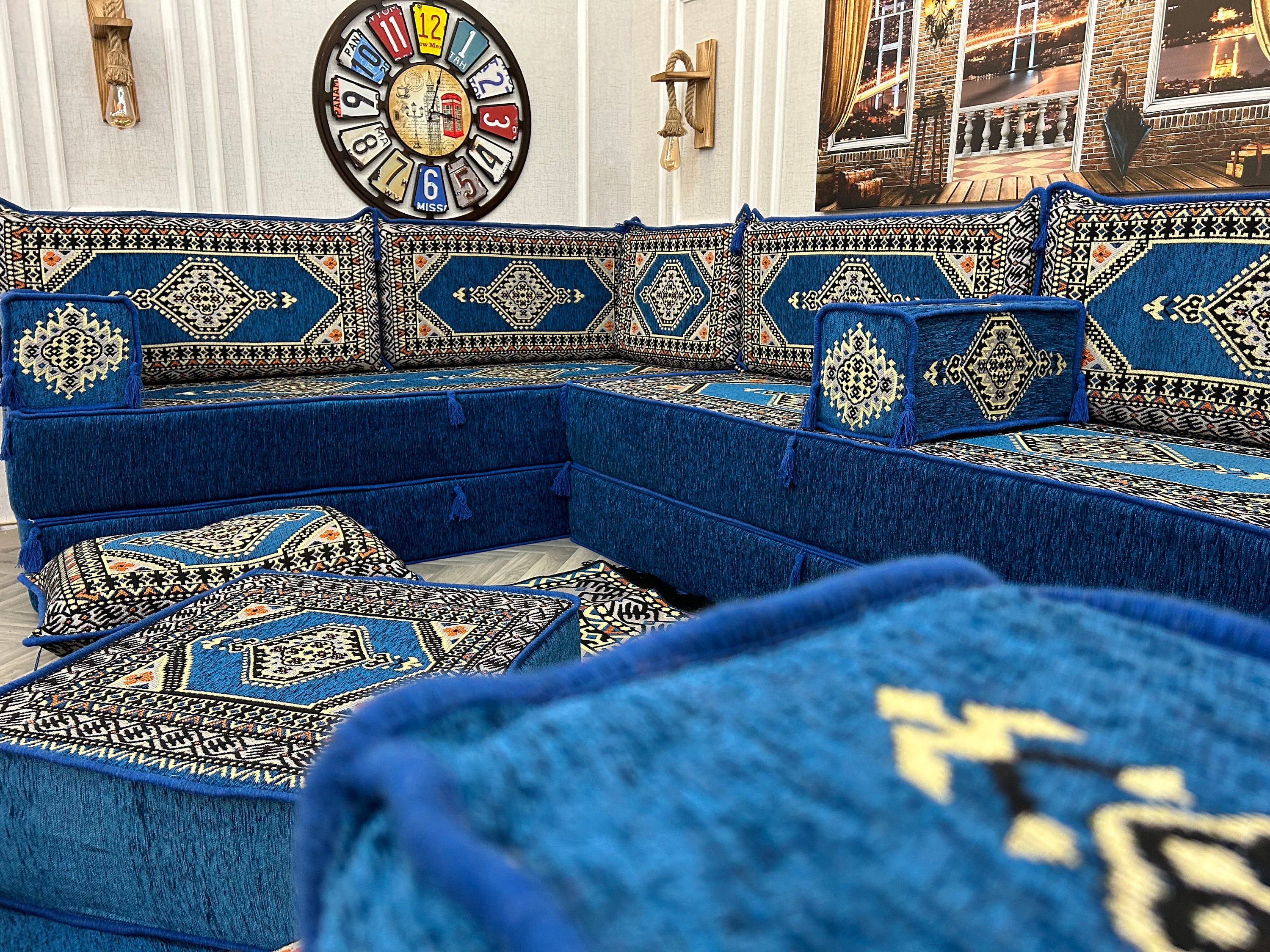 16 Inch Thick U-shaped Arabic Majlis Modular Floor Sofa Set: 22-piece ...