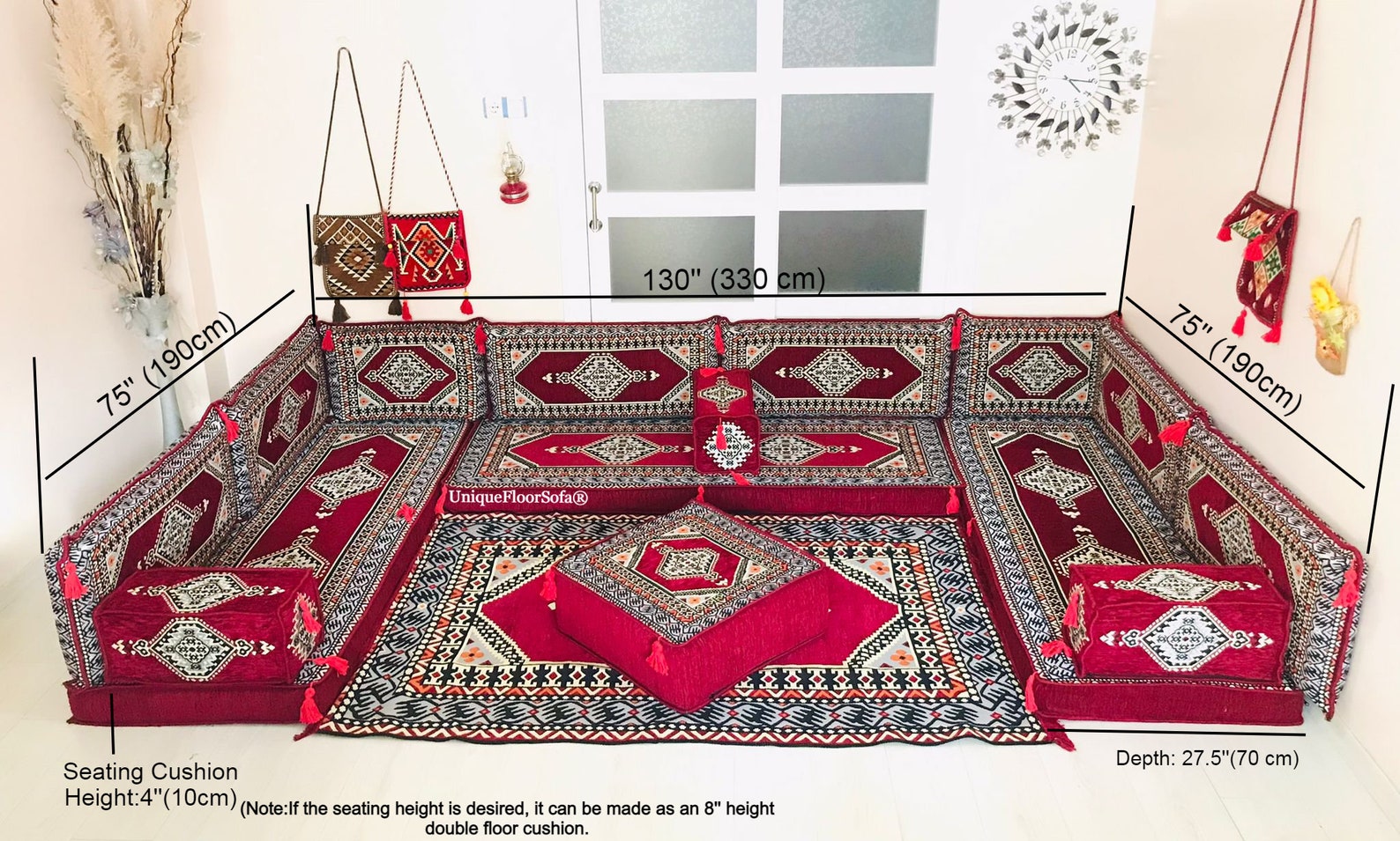 U Shaped Arabic Sofa Set Maroon Floor Seating Sofa Floor - Etsy