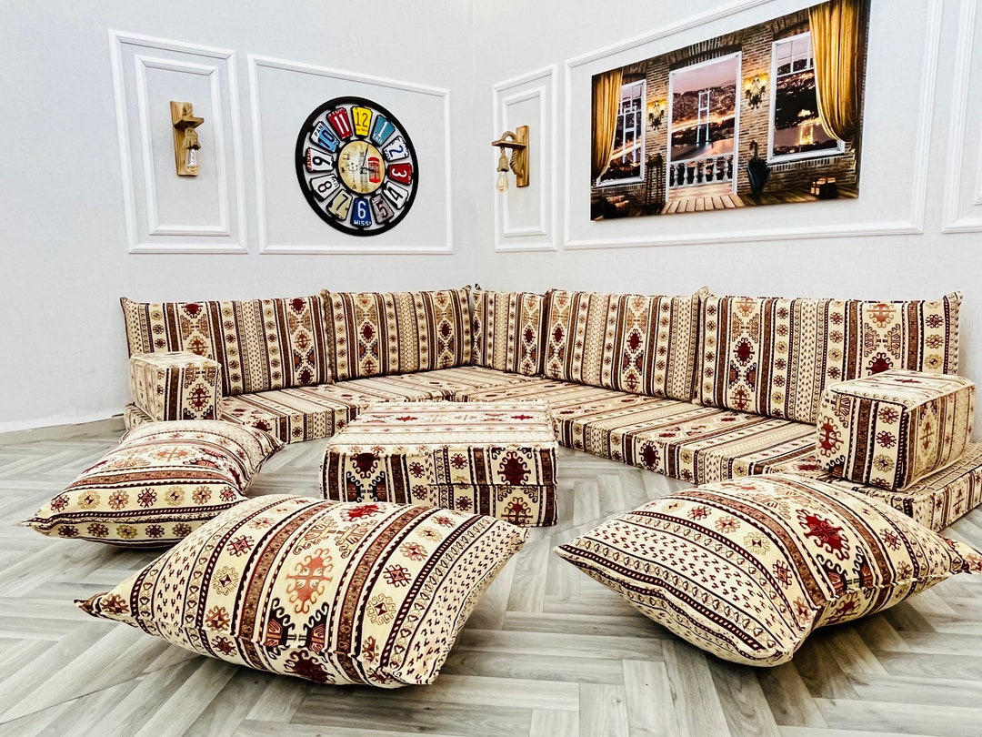 L Shaped Arabic Sofa Set Floor Seating Floor Couch Moroccan Kilim Rug Ottoman Couch Living Room Furniture Home Decor Sectional Sofa Etsy
