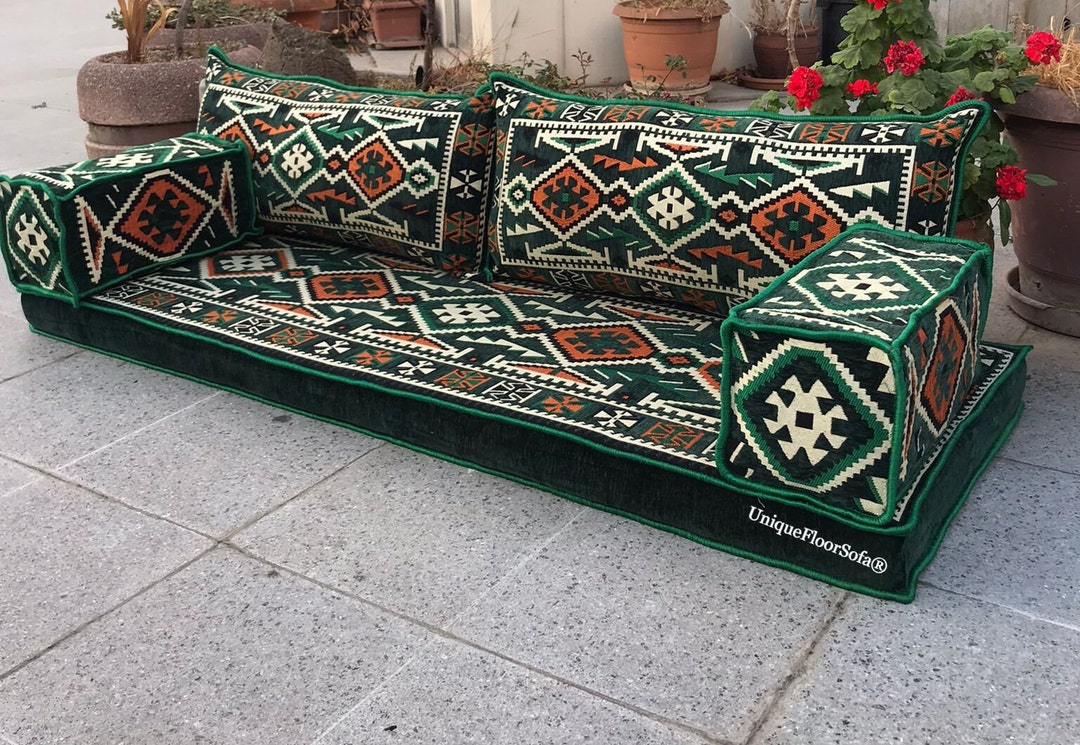 Green Traditional Pattern Moroccan Floor Sofa,bohemian Cushions,floor ...