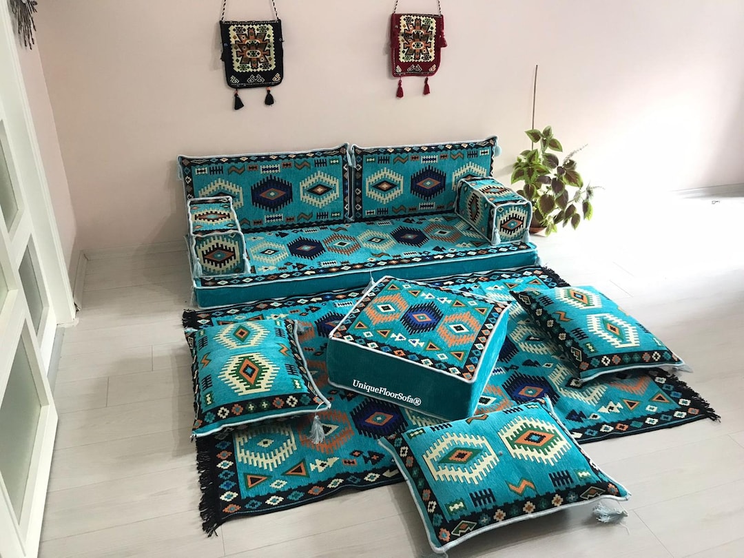 Arabic Sofa Floor Seating Set, Sectional Sofa Couch With Ottoman Pouf ...