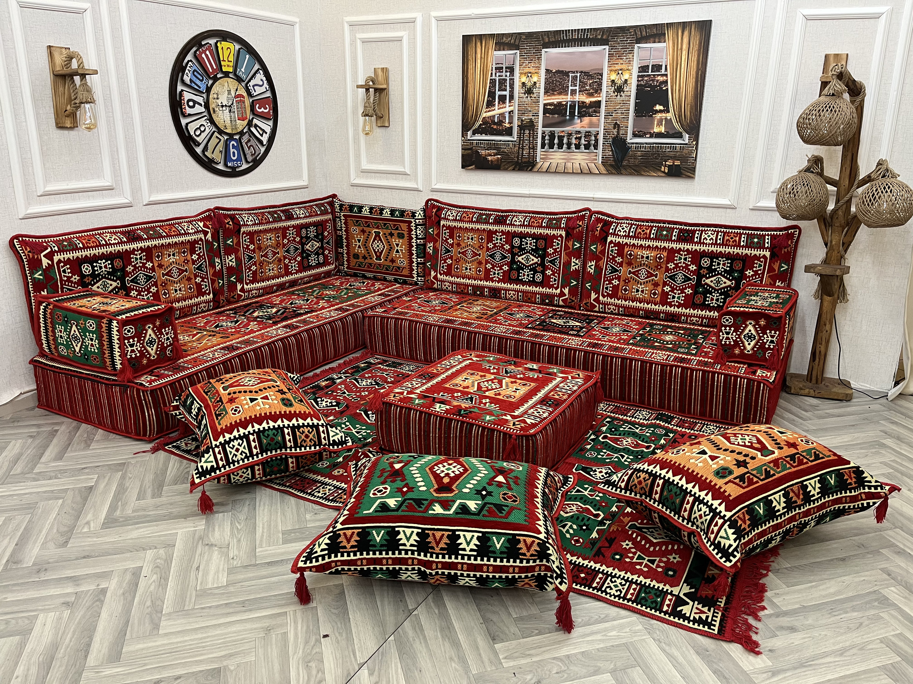 8'' Thick Arabic Majlis Modular Floor Sofa Set: Ethnic Floor Seating ...