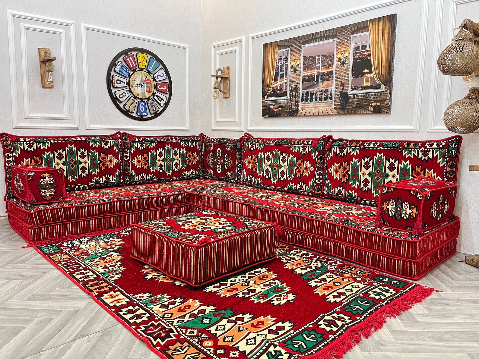 Arabic Majlis Floor Sofa Set: L-shape Modular Ottoman Couch & Rug - Etsy
