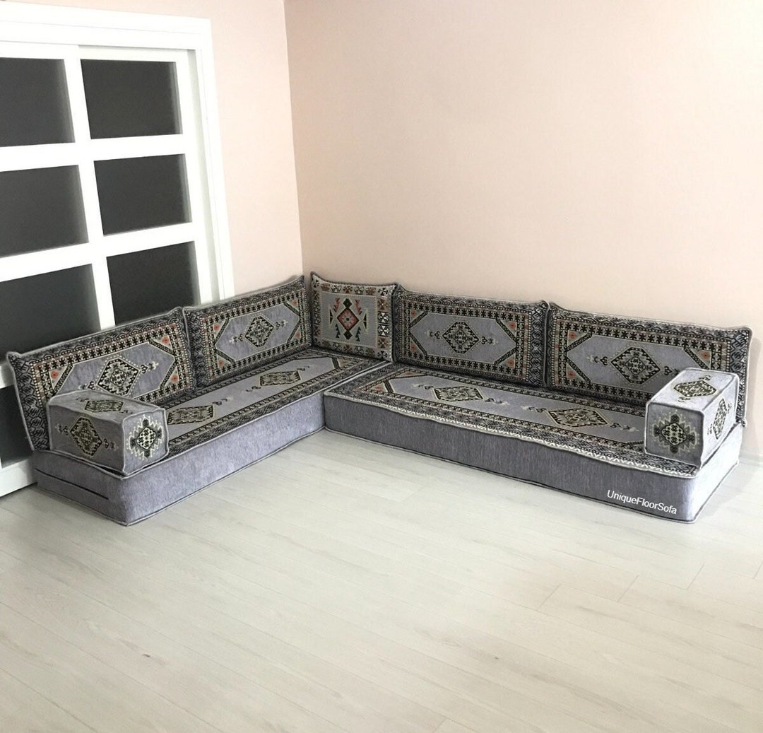 Gray Moroccan Floor Sofa Set: L-shape Arabic Majlis Seating - Etsy