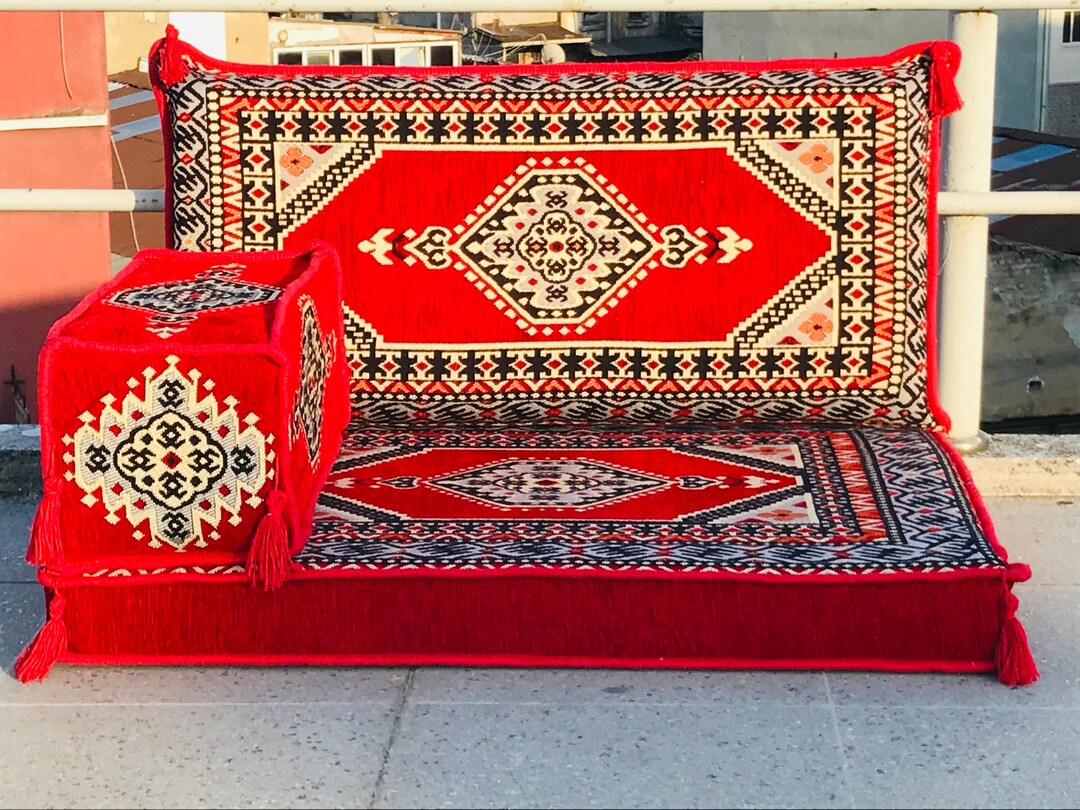 Palace Red Arabic Single Floor Sofa Seating: Bohemian Balcony Futon ...