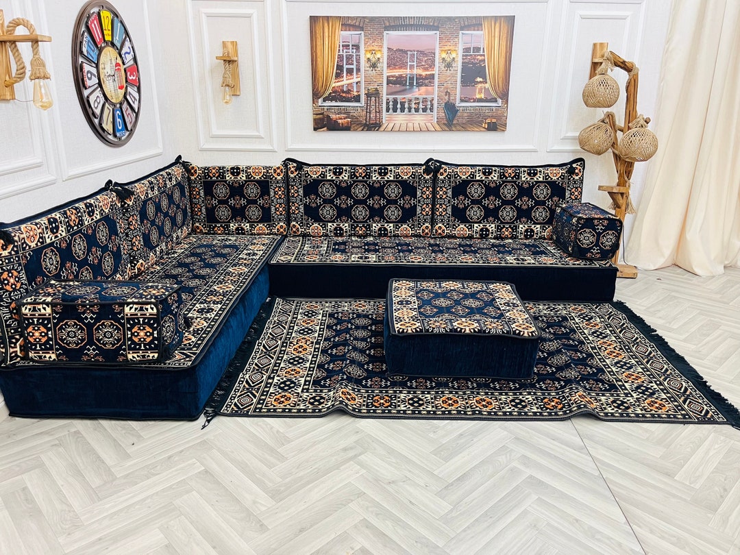 8 Inch Thickness Persian Inspired Floor Sofa Seating Set, Arabic Majlis ...
