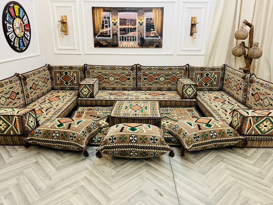Authentic Beige U Shaped Arabic Sofa Living Room Floor Seating Set ...