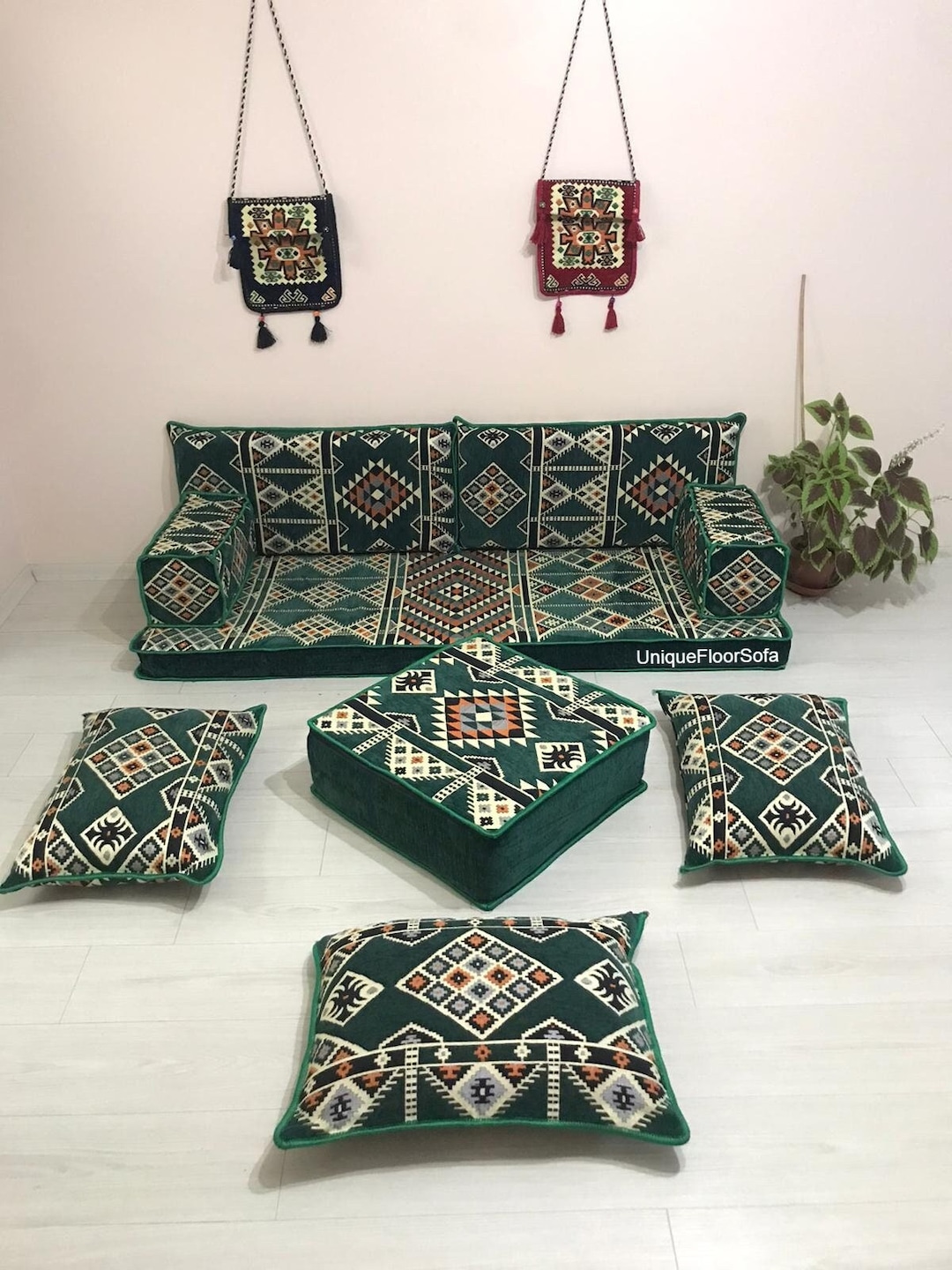 Authentic Green Arabic Sofa, Moroccan Floor Couch, Bohemian Furniture ...