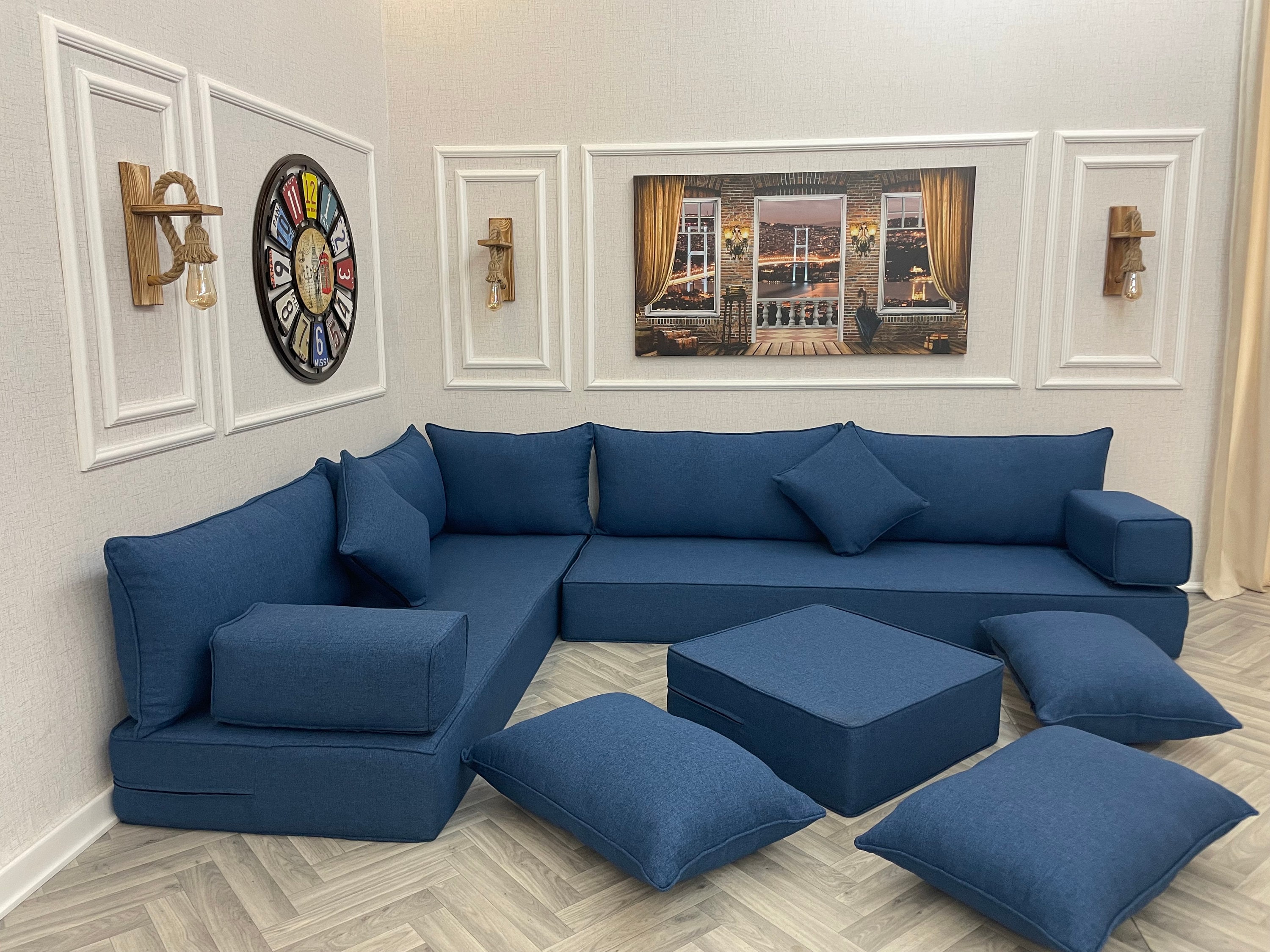 8 Thickness Modern Living Room Floor Seating Sofa Set L Shaped Sectional Sofa linen Sofa boho Floor Couch linen Flooor Cushion corner Sofa Etsy