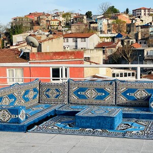 14-piece Blue Turkish Floor Seating Sofa Set: Ottoman Style Majlis ...