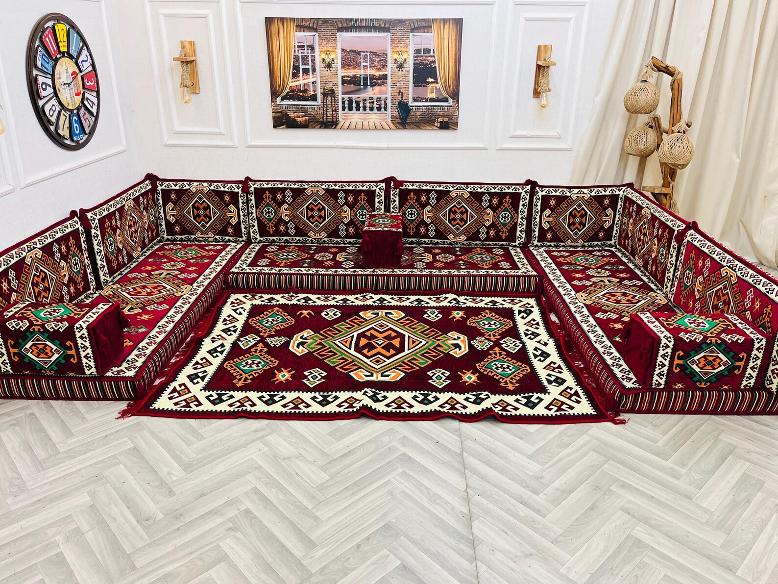 Arabic Majlis Modular Floor Sofa Seating Set: U Shaped Boho Sofa ...