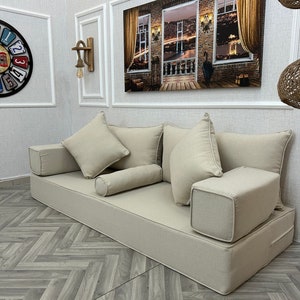 8'' Thickness Modern Living Room Beige Linen Floor Seating Sofa Couch ...