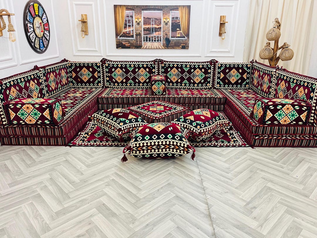 8'' Thick Traditional U Shaped Arabic Living Room Sofa Floor Seating ...