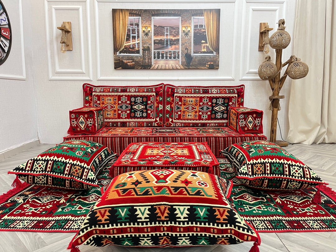 8 Inch Thick Ethnic Pattern Cozy Arabic Living Room Sofa Set, Floor ...