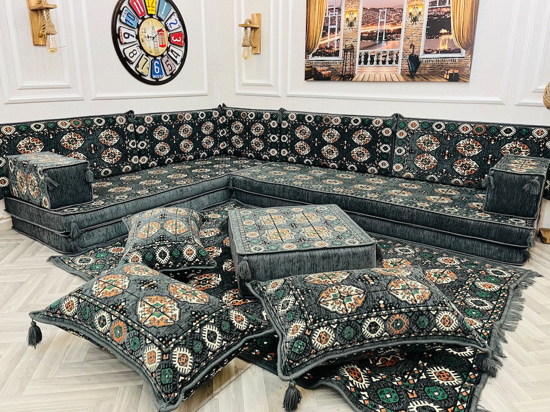 8" Arabic Sofa L Shaped Living Room Floor Seating Set, Sofa, Couch ...