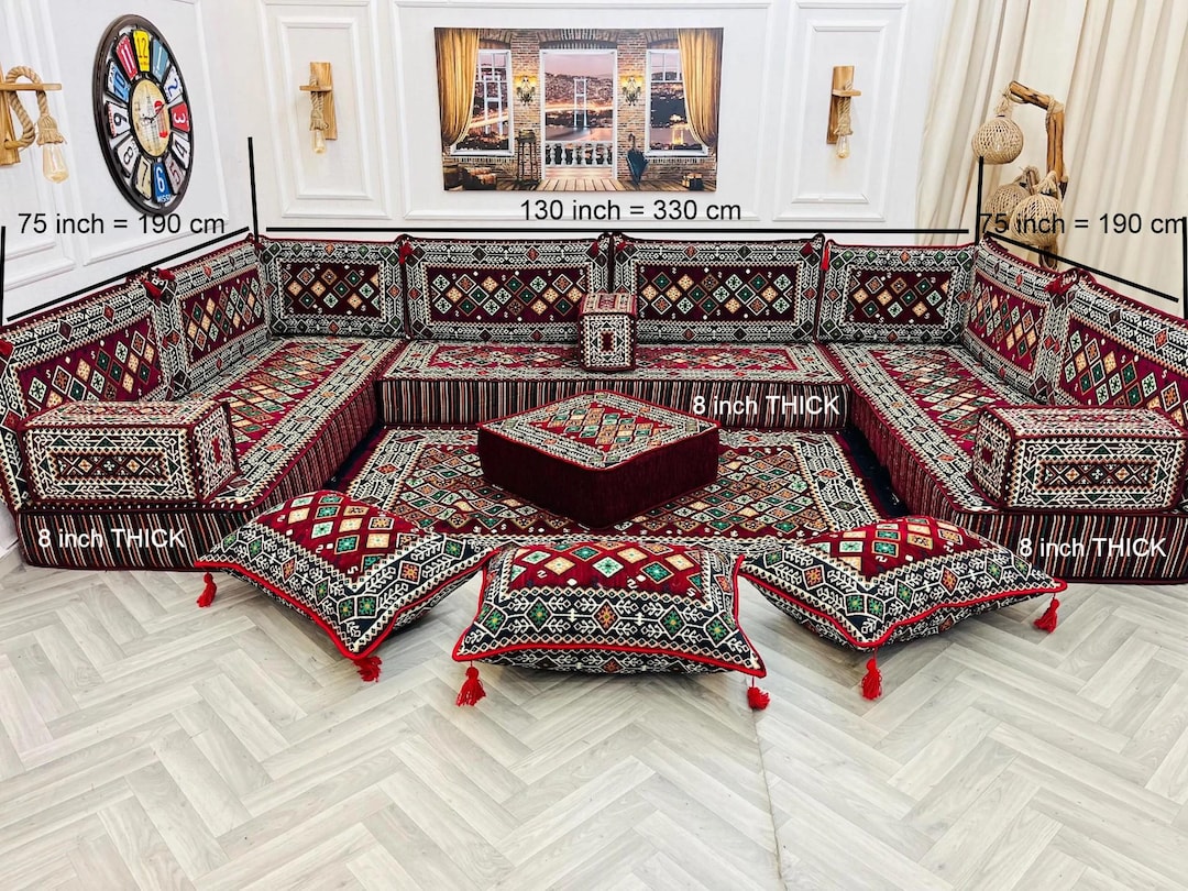 Custom Arabic Majlis Floor Seating Set: U-shaped Sofa, Large Oriental ...