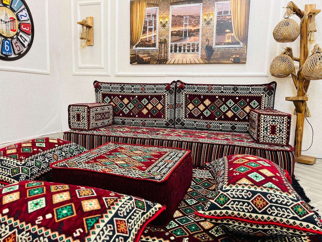 Traditional Middle Eastern Majlis Floor Seating Set - Arabic Sofa ...