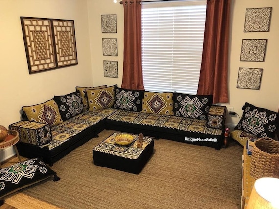 8 Thickness L Shaped Arabic Sofa Set Floor Seating Floor Couch Moroccan Kilim Rug Ottoman Couch Living Room Furniture Home Decor Etsy