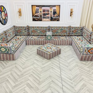 8'' U Shaped Arabic Majlis Floor Seating Set: 19 Piece Modern Living ...