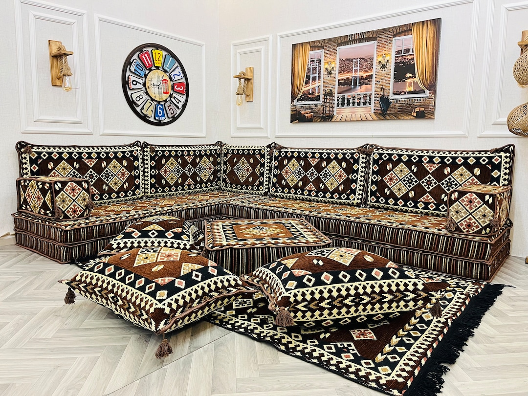 8'' Thick Arabic Sofa L Shaped Floor Seating Set, Living Room Furniture ...