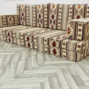 Beige Boho Floor Sofa Set: Ethnic Pattern Arabic Seating With 8 Inch ...