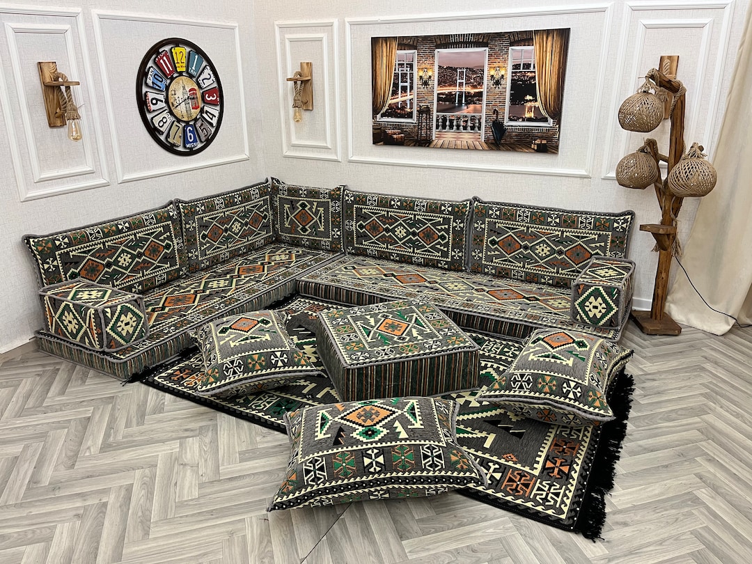 Turkish L Shaped Living Room Floor Sofa Set , Living Room Home Decor ...