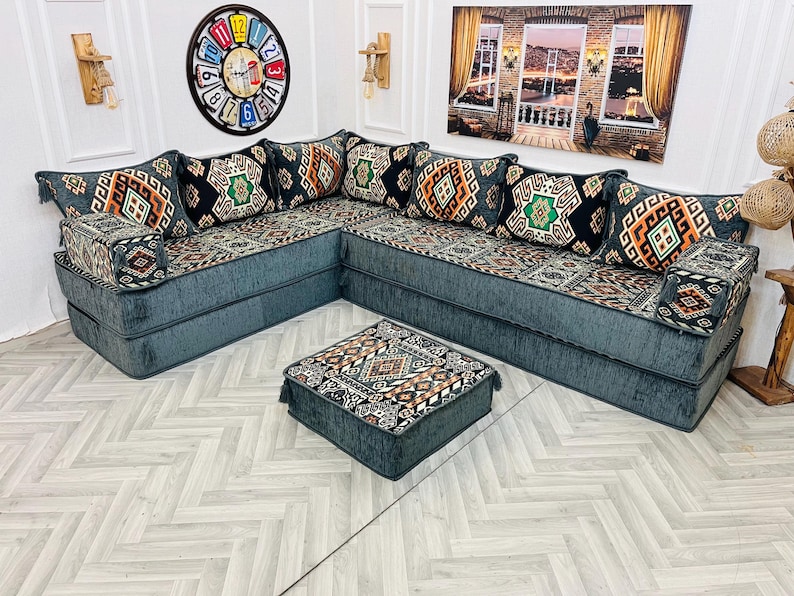 Arabic Majlis Floor Sofa Set: L-shape Modular Couch With Geometric ...