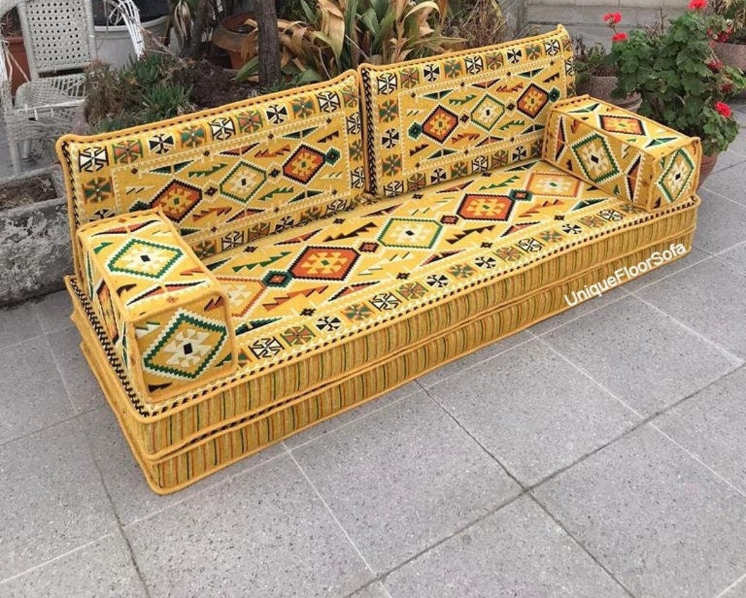 8'' Thickness Yellow Color Floor Sofa, Arabic Sofa, Moroccan Floor ...