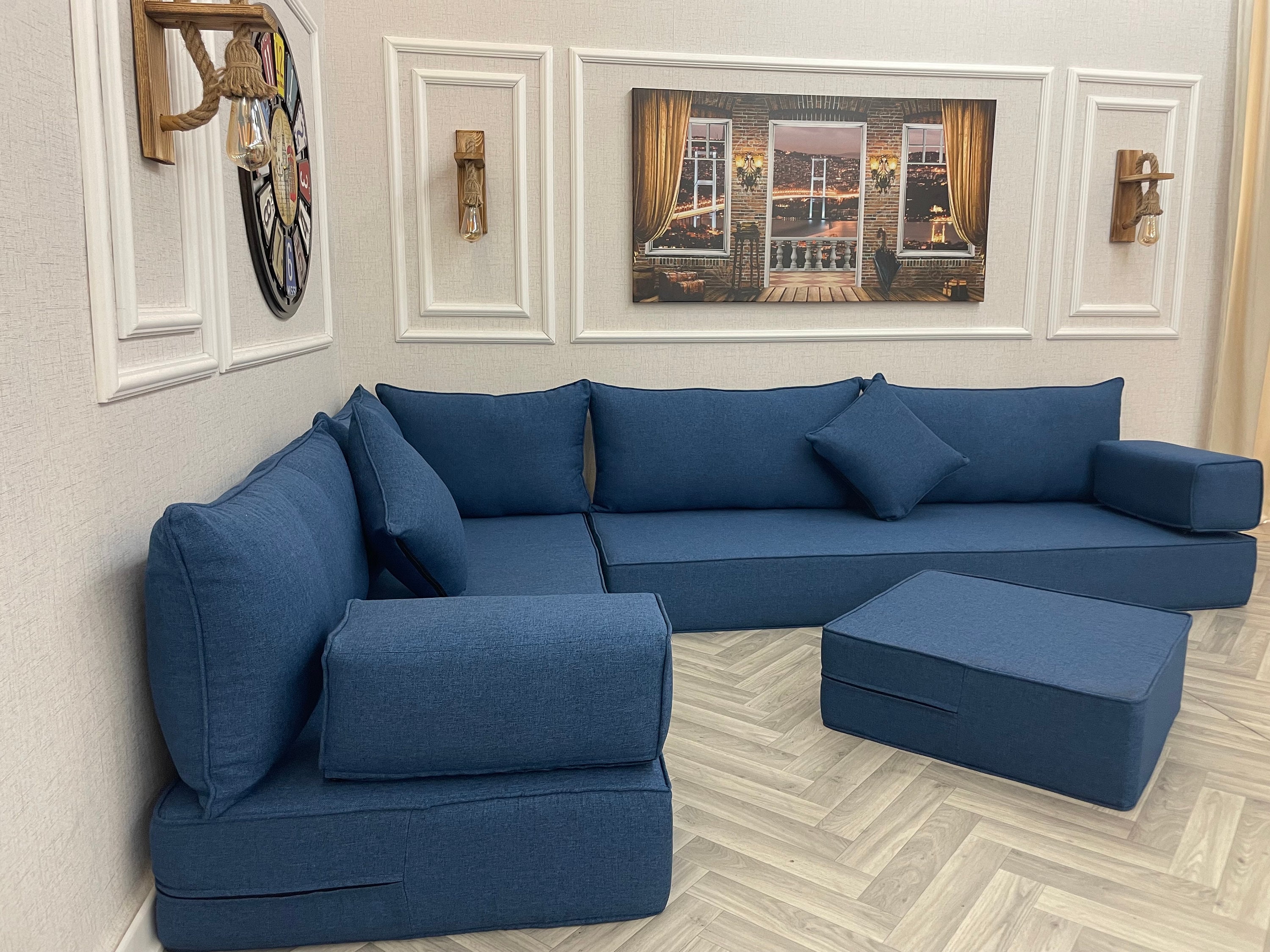 8 Thickness Modern Living Room Floor Seating Sofa Set L Shaped Sectional Sofa linen Sofa boho Floor Couch linen Flooor Cushion corner Sofa Etsy