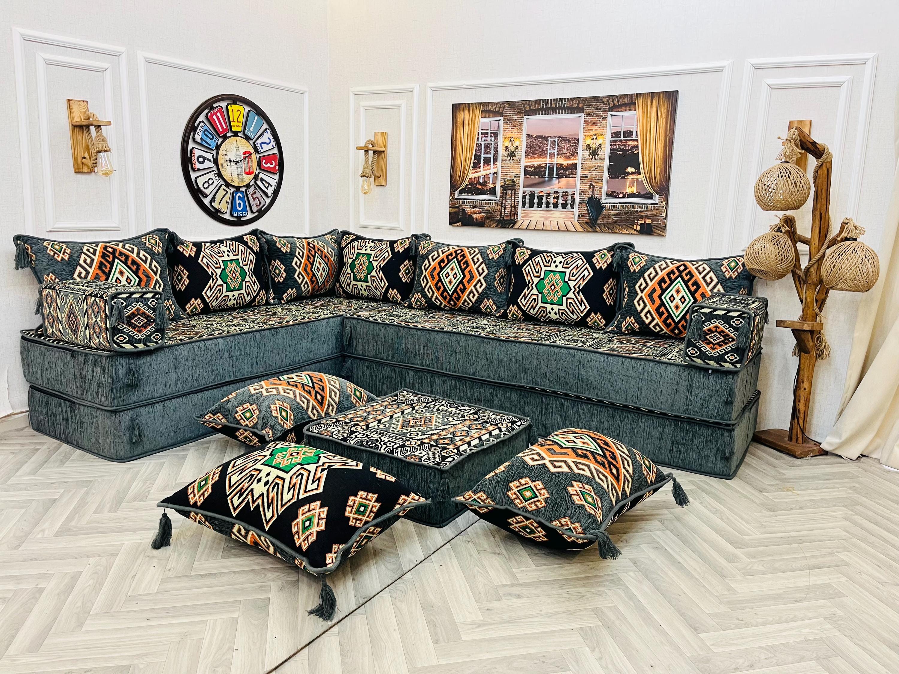 Arabic Majlis Floor Sofa Set: L-shape Modular Couch With Geometric ...