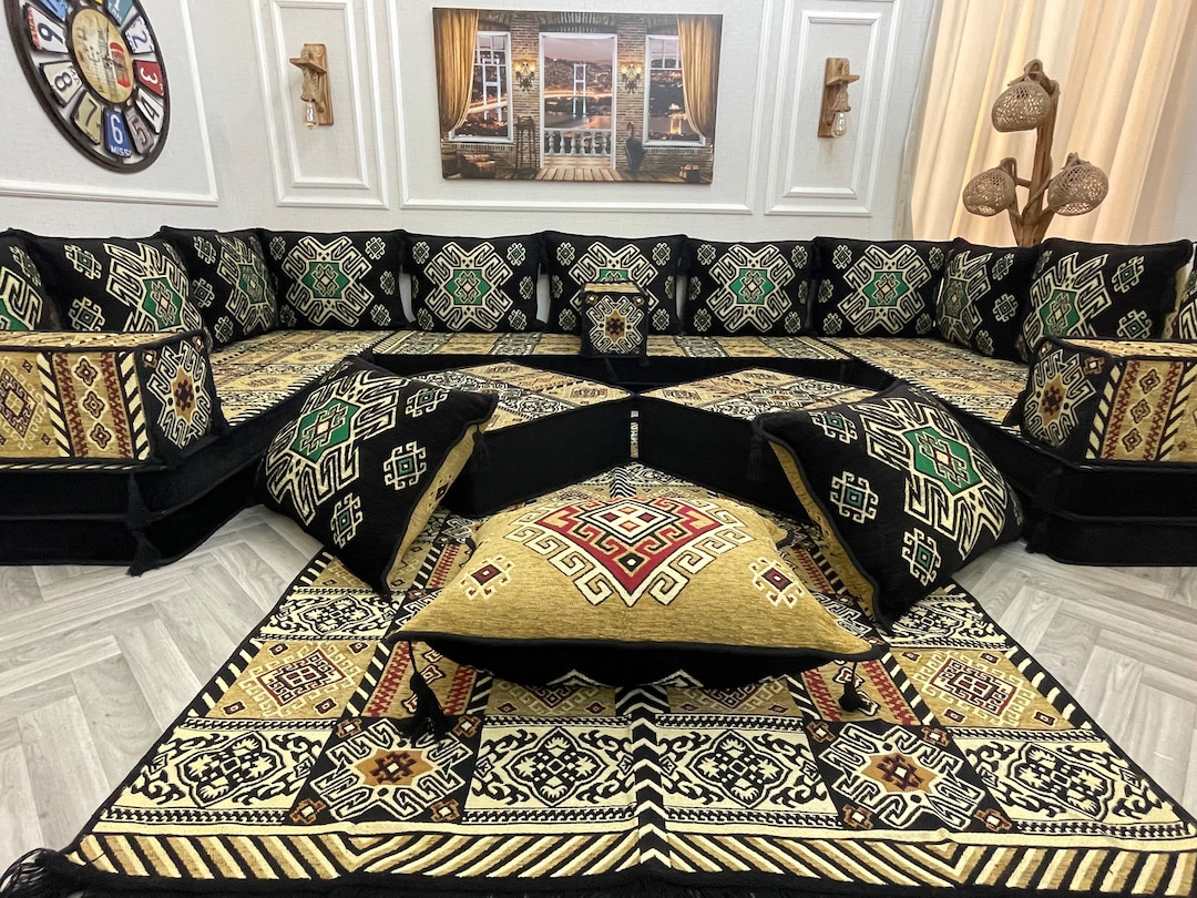 U Shaped Arabic Majlis Lounge Floor Seating Sofa Set With Ottoman Couch ...